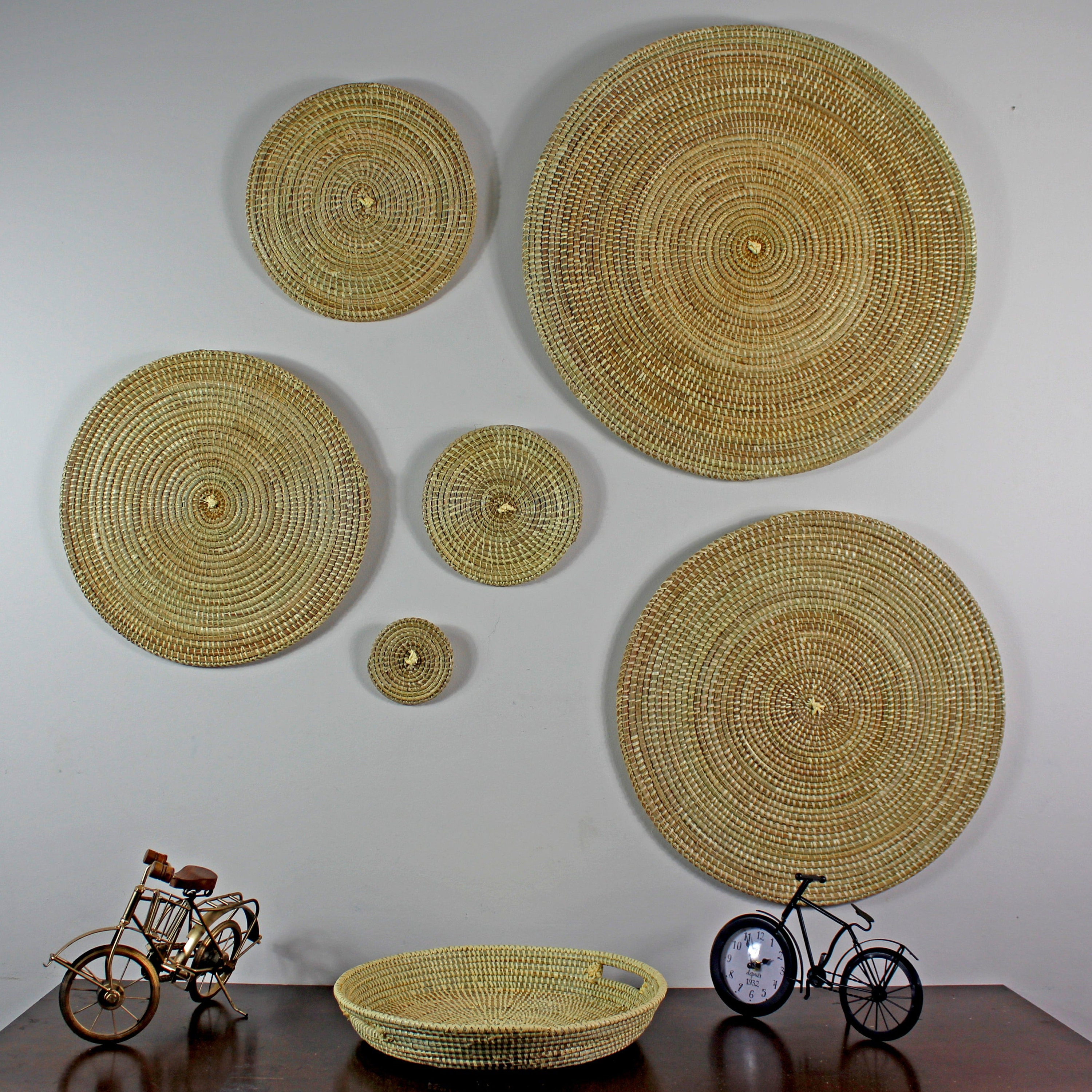 Beige African Senegal Woven Round Pad for Wall Decor – Set of 6 ...