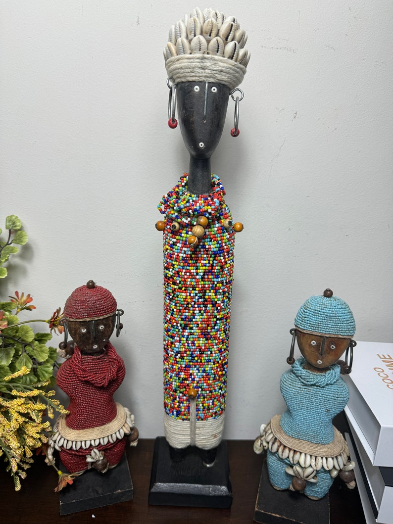 Large African Namji Doll: Handmade Beaded Wood Cowrie Shell Tribal Art ...
