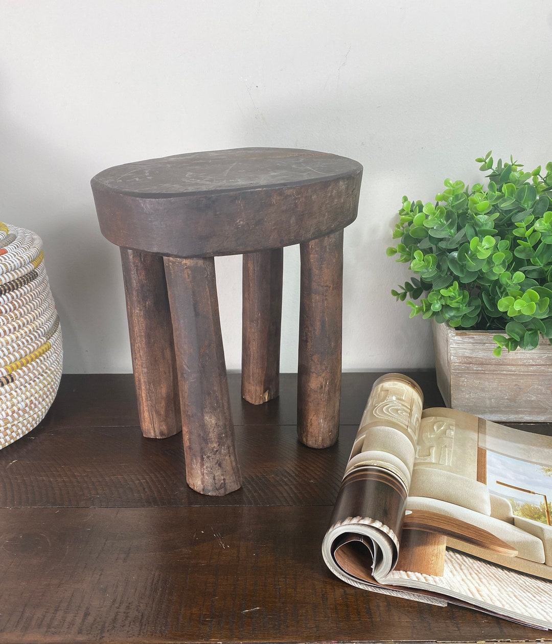 Traditional Senufo Hand-carved Wooden Bench Side Stool Wood Stool ...