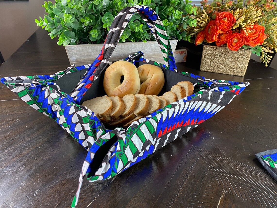 Handmade Ankara Fabric Bread Basket: African Table Decor (10" W X 4" L ...