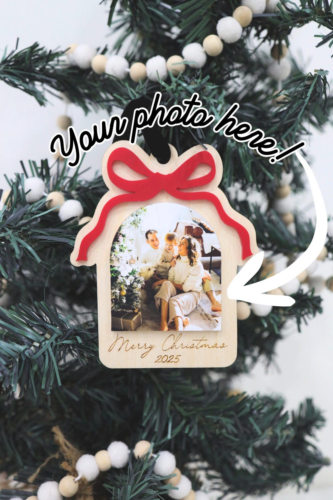 Acrylic Bow Photo Frame Christmas Ornament, Personalized Photo Ornament ...