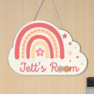 Personalized Wooden Cloud Room Sign With Childs Name,rainbow Name Sign ...