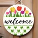 Spring Welcome Sign, Hello Spring Welcome Sign, Tulip Round Door Hanger ...