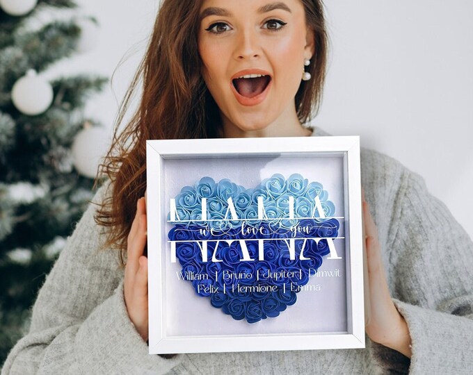 Personalized Roses Heart Shadow Box for Mama, Custom Flower Shadowbox ...