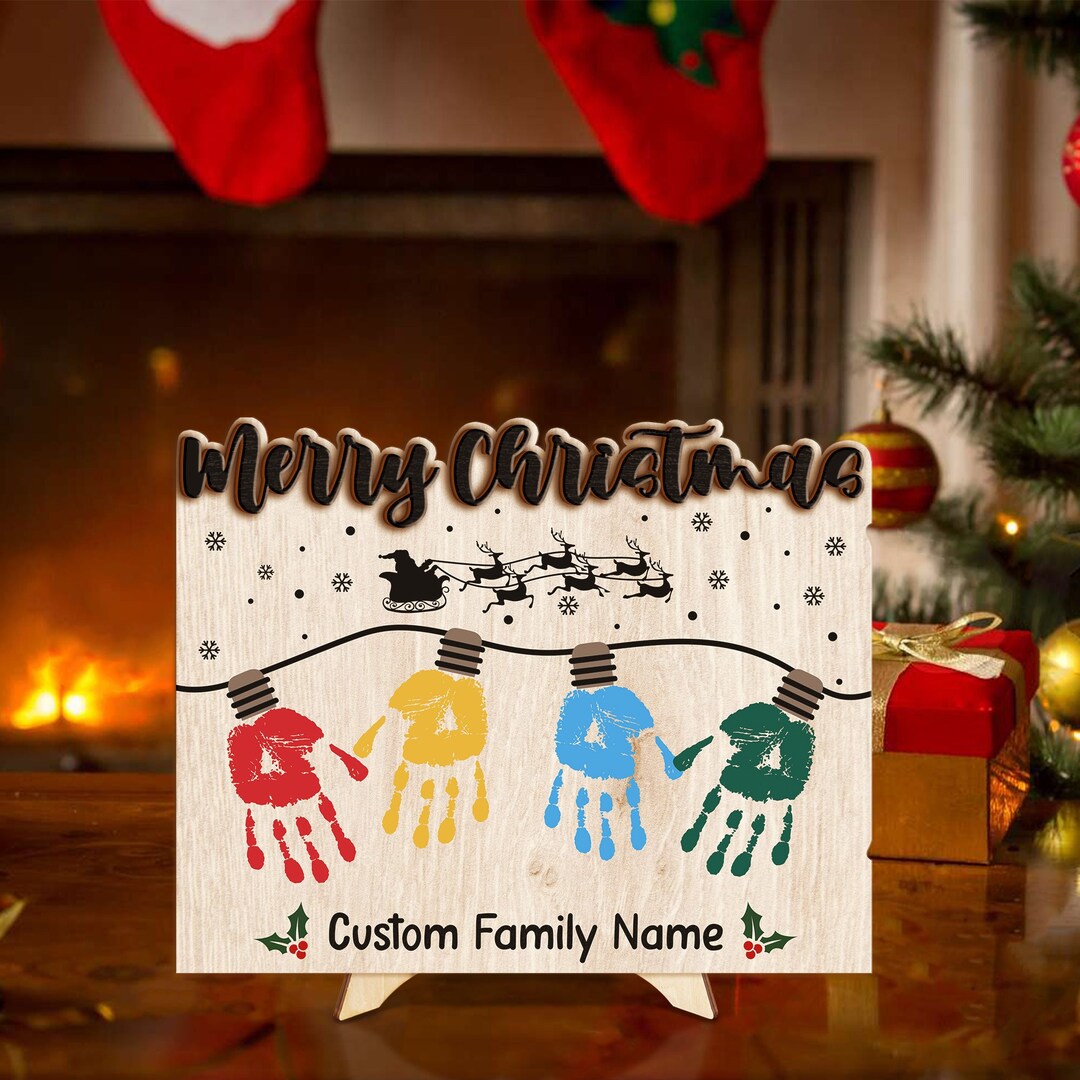 Merry Christmas Wood Sign, Personalized Family Handprint Sign,christmas ...