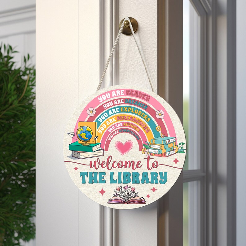 Welcome Library School Sign, Welcome to Our Library Door Sign,library ...