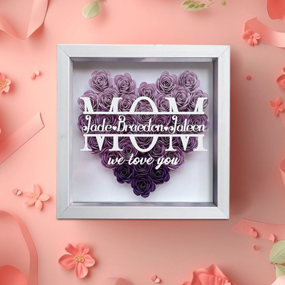 Personalized Flower Shadow Box, Custom Name & Text Roses Shadow Box ...