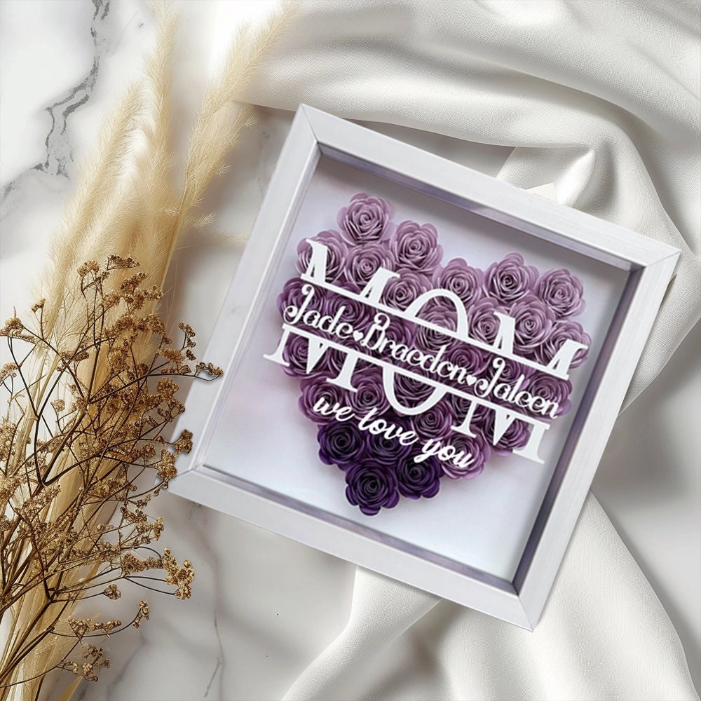 Personalized Flower Shadow Box, Custom Name & Text Roses Shadow Box ...
