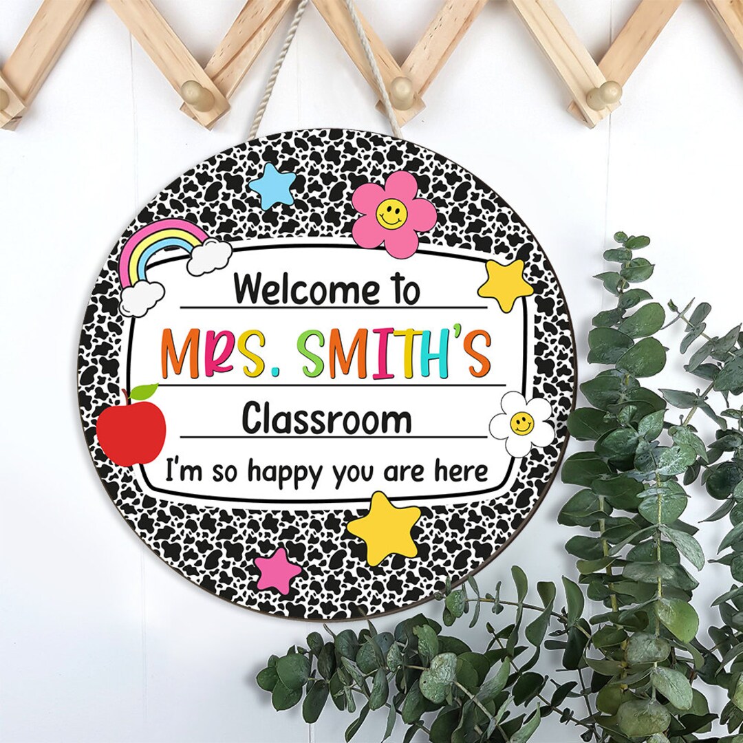 Teacher Door Sign, Retro Classroom Door Decor, Back to School Gift for ...