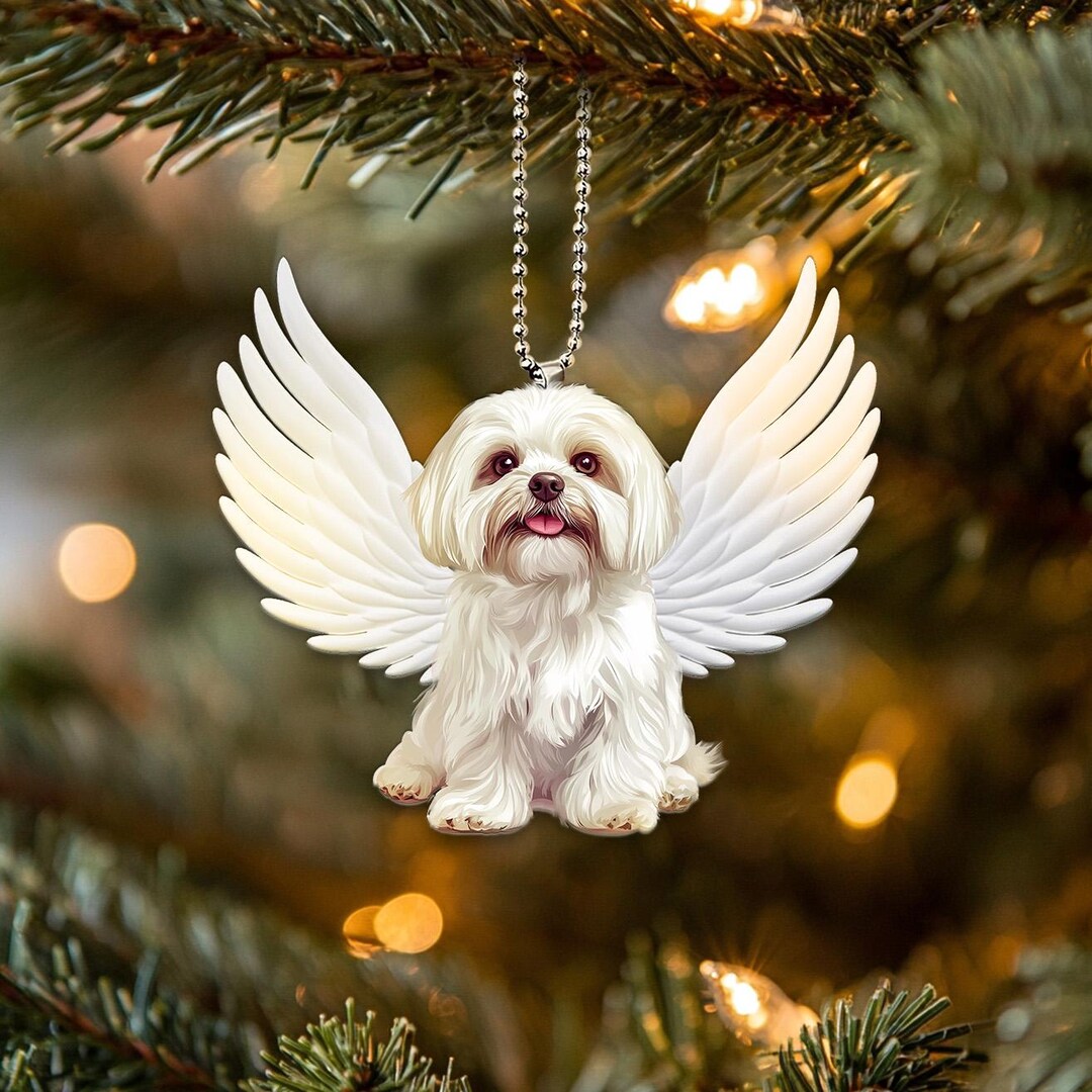 2D Flat White Shih Tzu Ornament, Angel Dog Ornament, Dog Memorial ...