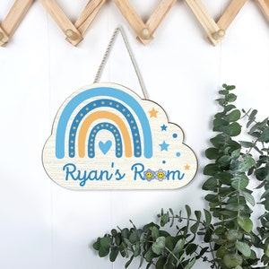 Personalized Wooden Cloud Room Sign With Childs Name,rainbow Name Sign ...