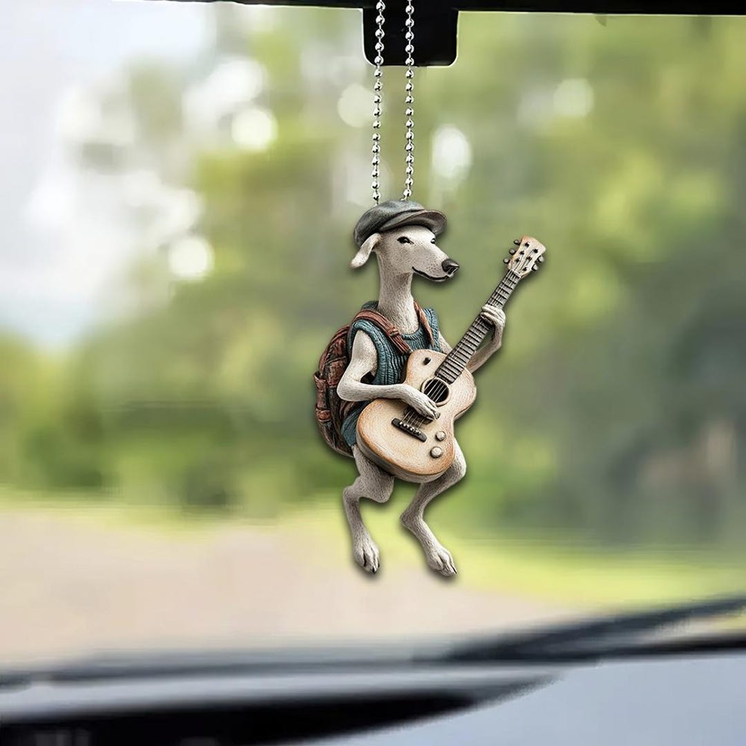 Funny Whippet Ornament, Dog Playing Guitar, Whippet 2D Flat Hanging ...