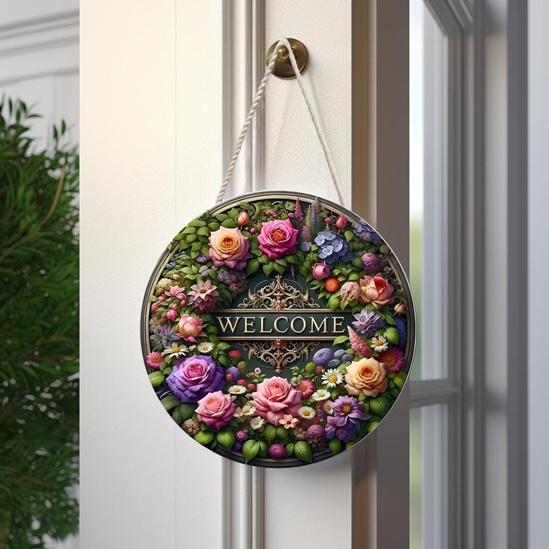 Floral Door Sign, Floral Welcome Sign Made of Fresh Flowers, a Round ...