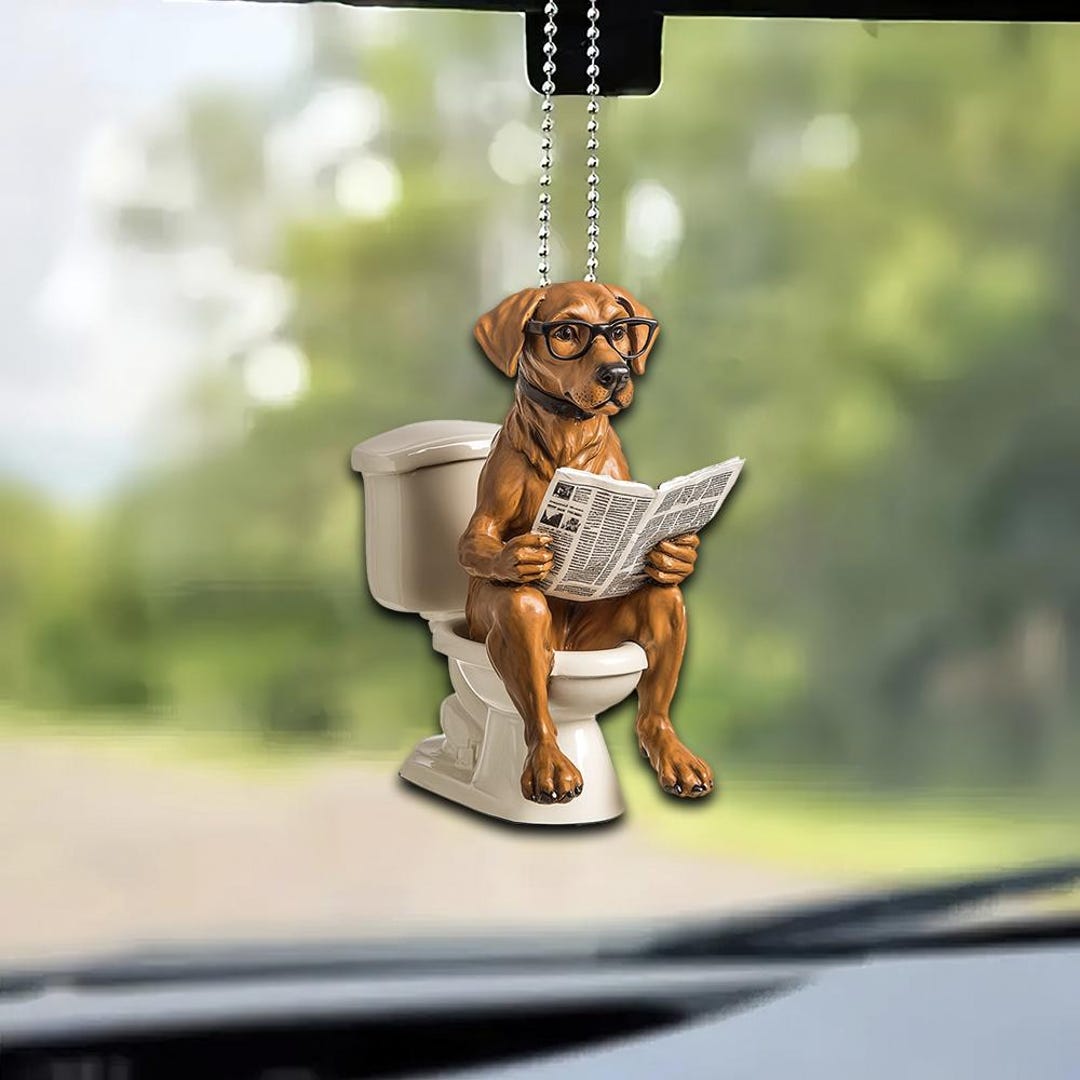 Rhodesian Ridgeback Ornament, Dog on Toilet Reading Book Car Hanging ...
