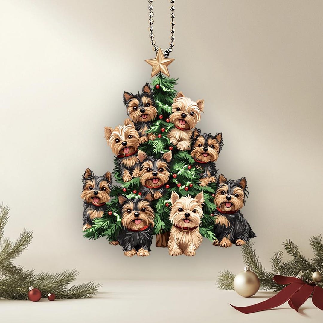 2D Flat Yorkshire Terrier Ornament, Yorkie Dog Christmas Tree, Dog Car ...