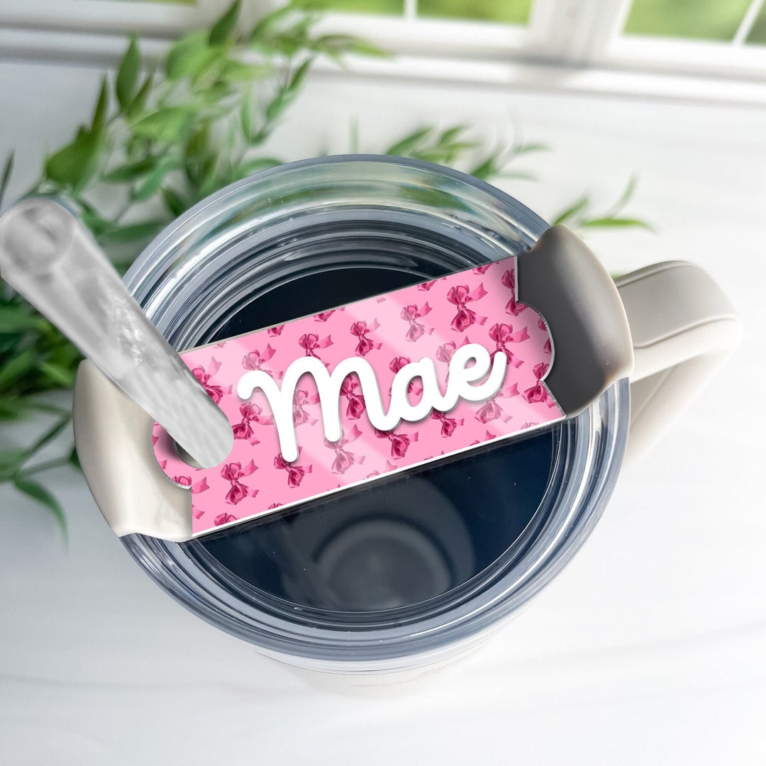 Personalized Bow Name Plate, Pink Bow Ribbon Stanley Name Tag, Pinky ...