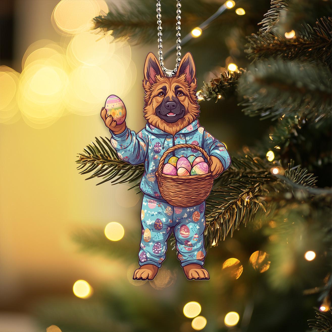 German Shepherd Dog Ornament, 2D Flat Easter Dog Car Hanging Ornament ...