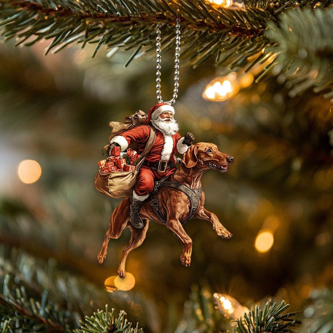 2D Flat Funny Redbone Coonhound Ornament, Coonhound Dog, Santa and Dog ...