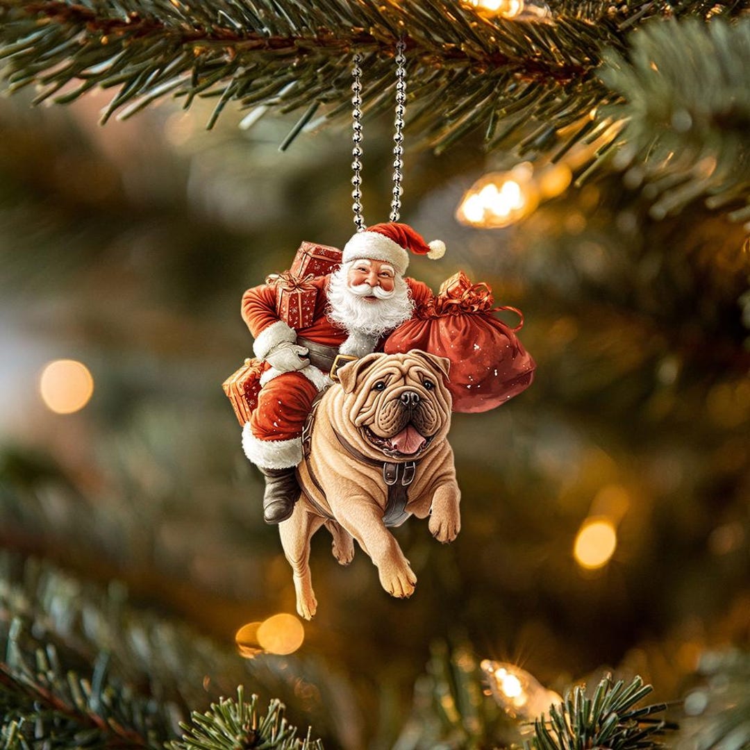 2D Flat Funny Shar Pei Ornament, Shar Pei Dog, Santa and Dog Ornament ...
