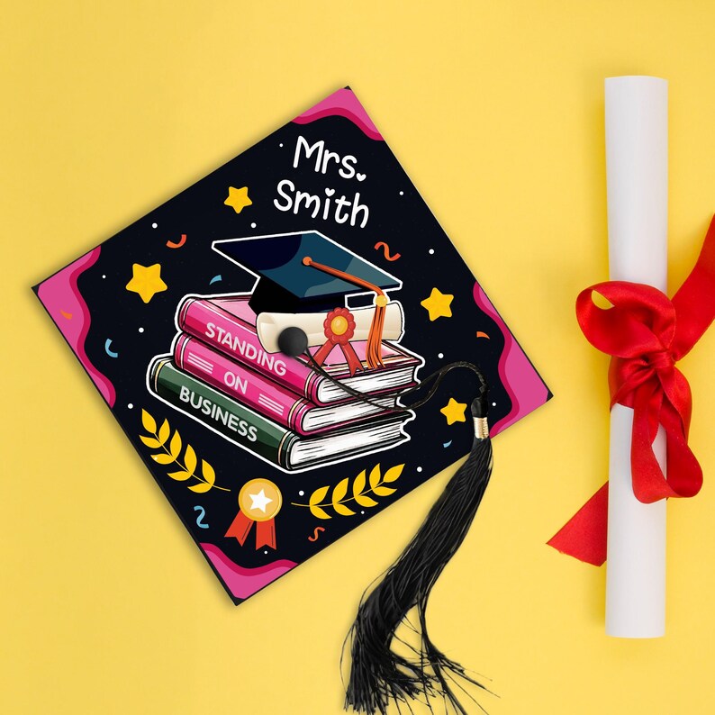 Personalized Business Graduation Cap Topper, Standing on Business Grad ...