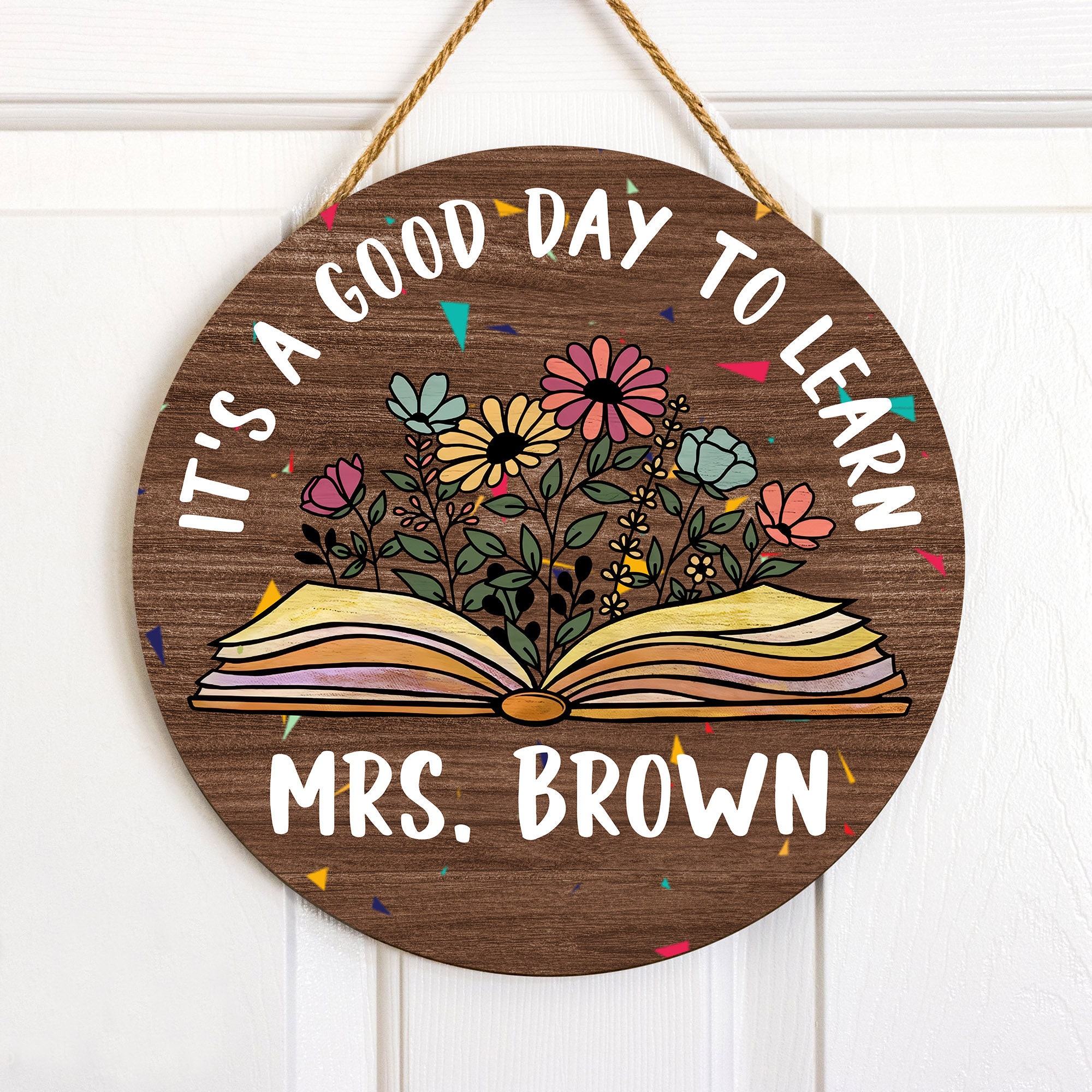 Personalized Teacher Door Sign, Floral Book Classroom Door Hanger, Book ...