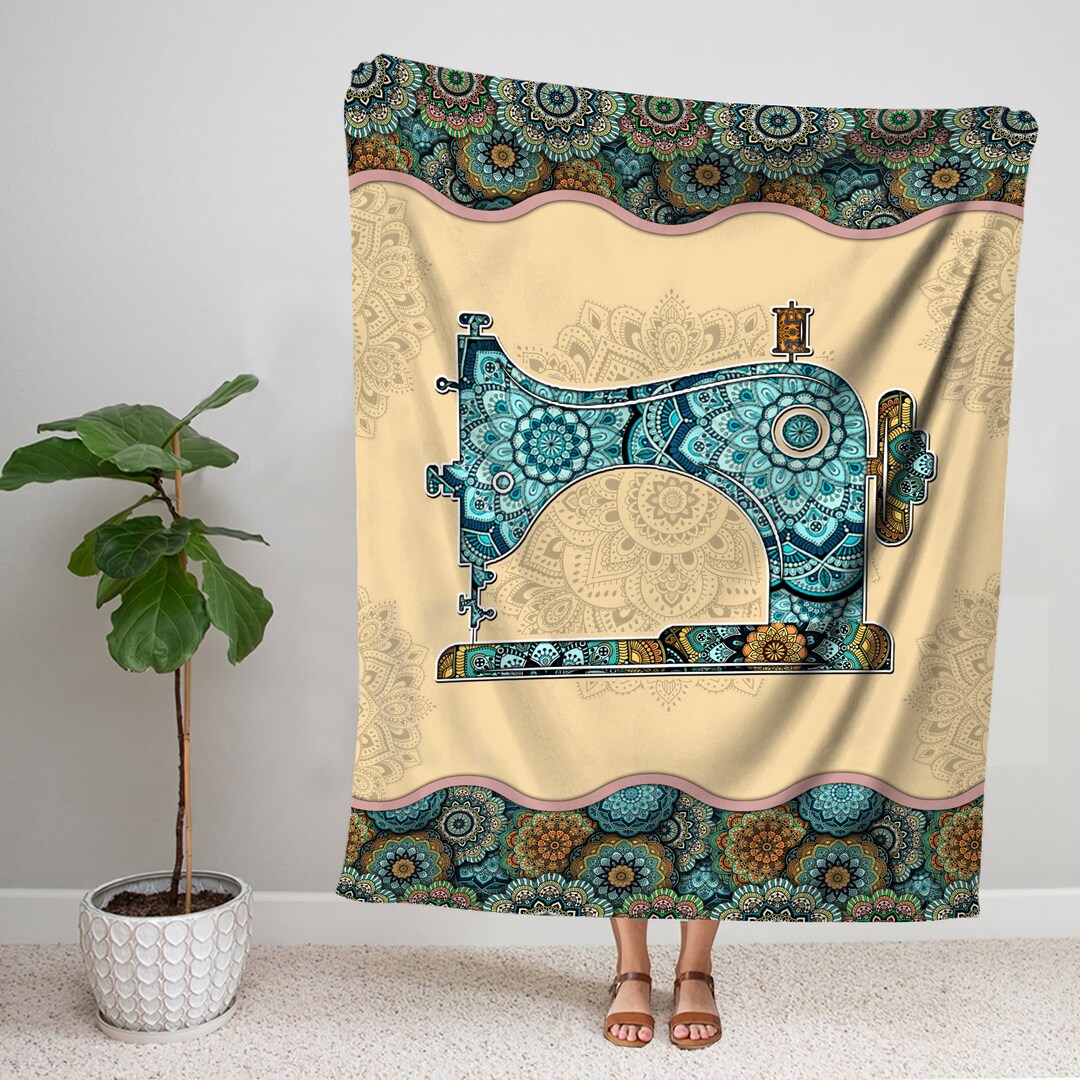 Vintage Sew Blanket, Sewing Machine Blanket, Sewing Gifts, Sewing ...
