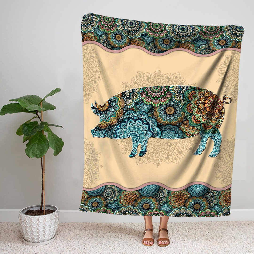 Pig Blanket, Pig Sherpa Blanket, Pig Fleece Blanket, Tribal Pig Throw ...