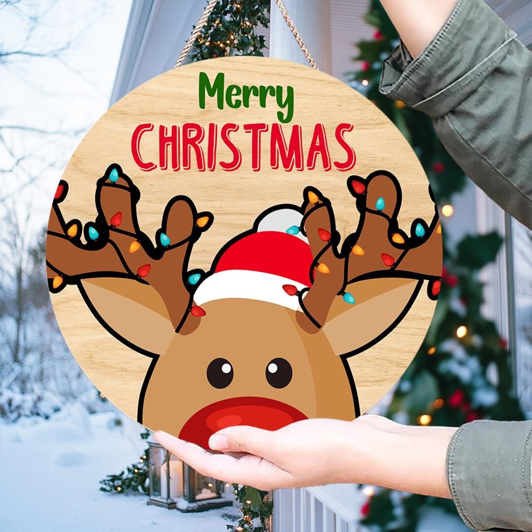 Reindeer Merry Christmas Sign, Reindeer Christmas Door Hanger ...