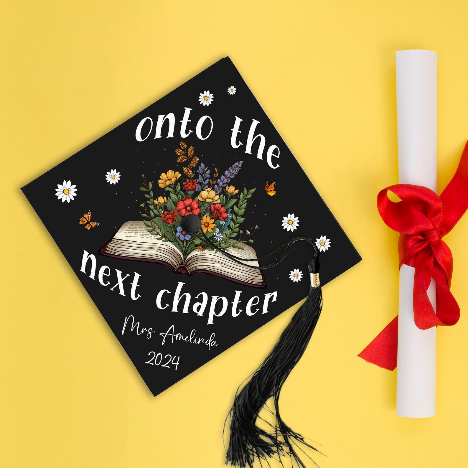 Onto the Next Chapter Graduation Cap Topper, Time to Teach Grad Cap ...