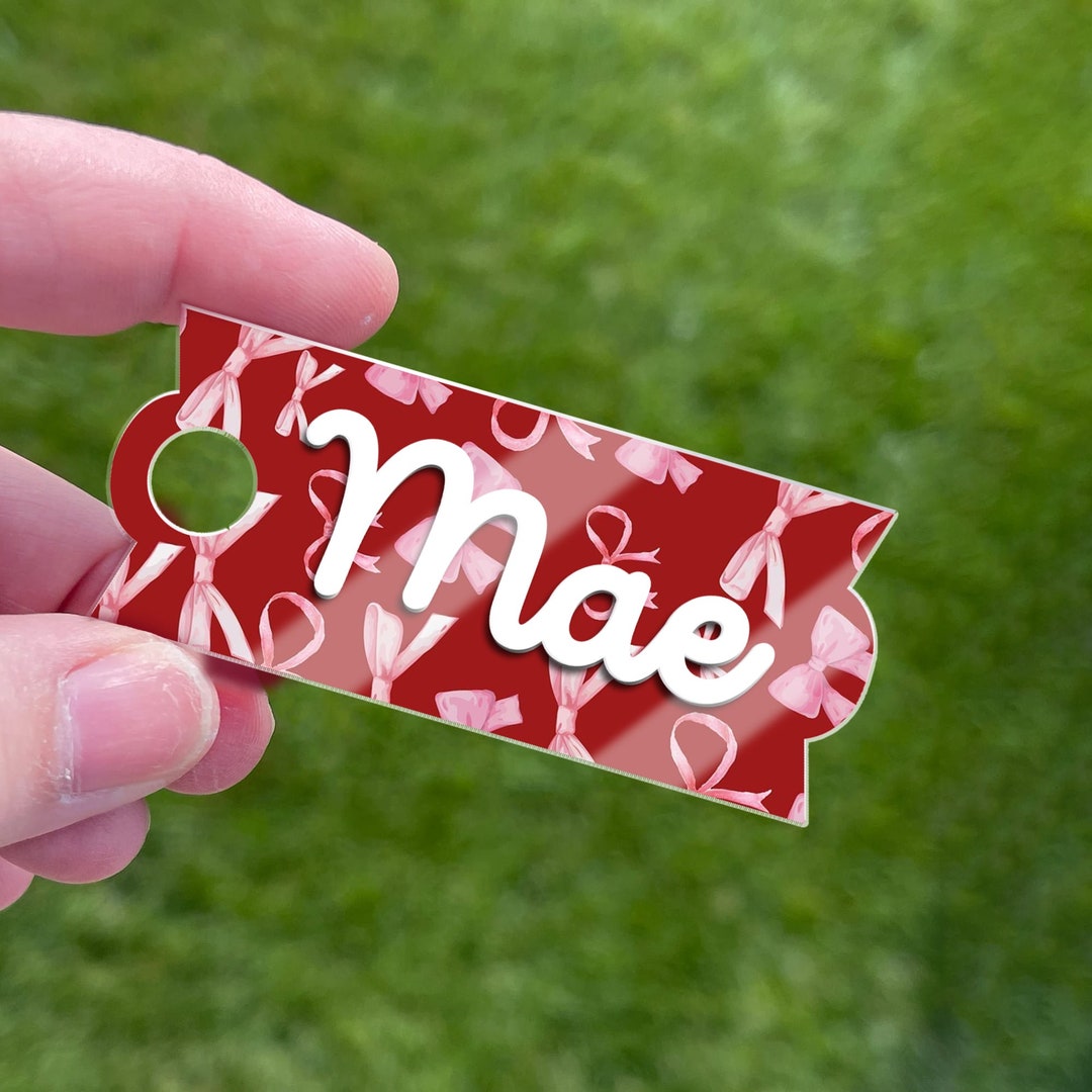 Personalized Bow Name Plate, Pink Bow Ribbon Stanley Name Tag, Pinky ...