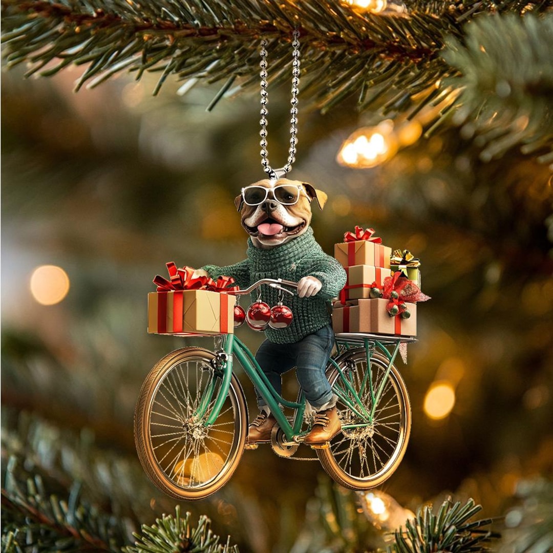 2D Flat Pit Bull Ornament, Pit Bull Dog Riding a Bicycle, Pit Bull Dog ...