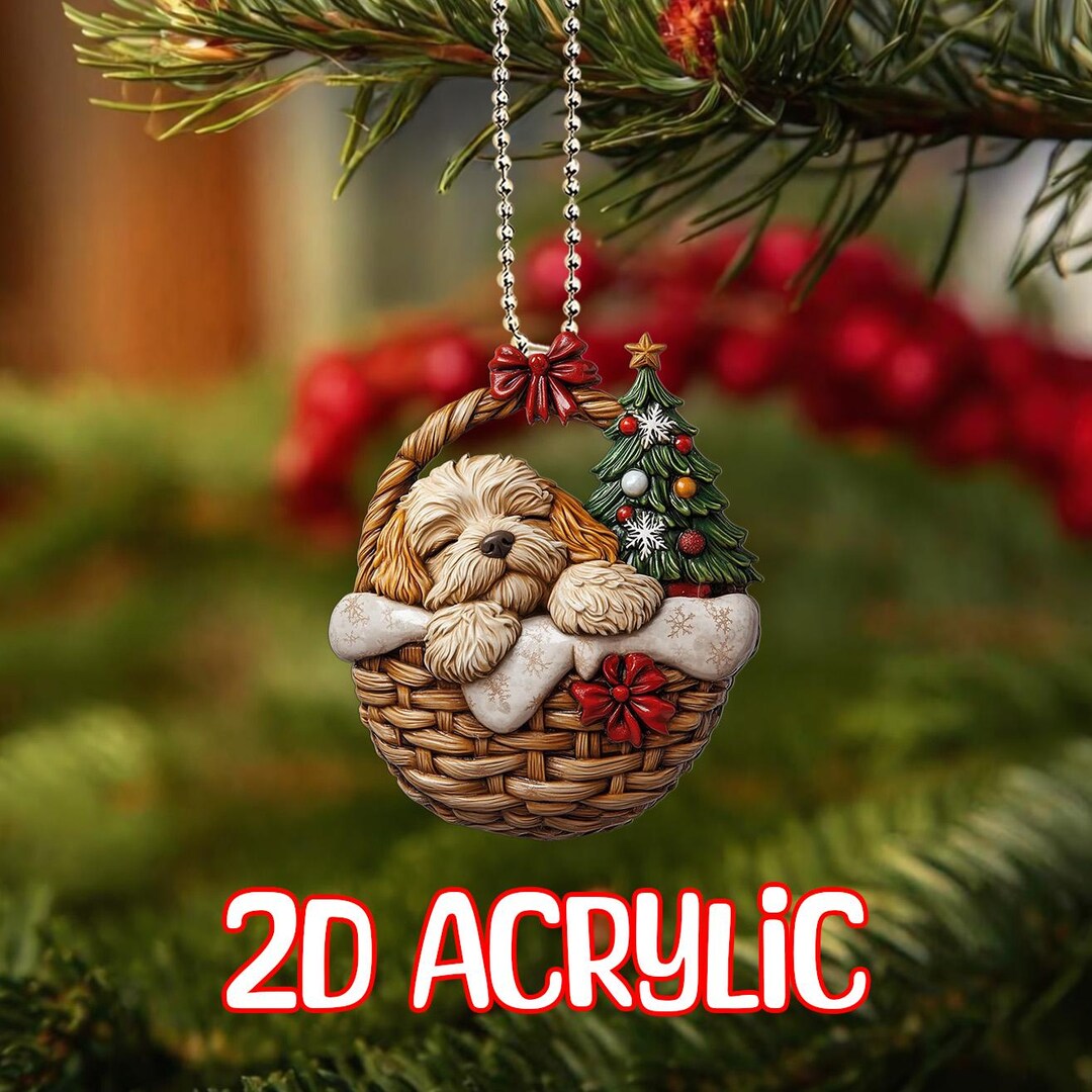 2D Flat Cockapoo Ornament, Cockapoo Sleeping Basket Ornament, Cockapoo ...