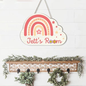 Personalized Wooden Cloud Room Sign With Childs Name,rainbow Name Sign ...