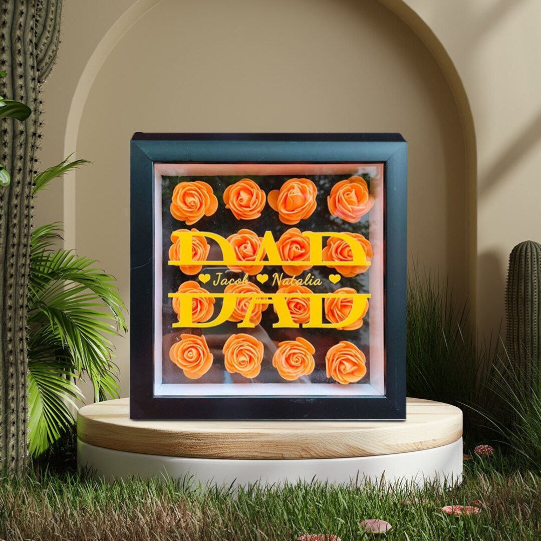 Personalized Roses Flower Shadow Box for Dad, Custom Flower Shadowbox ...