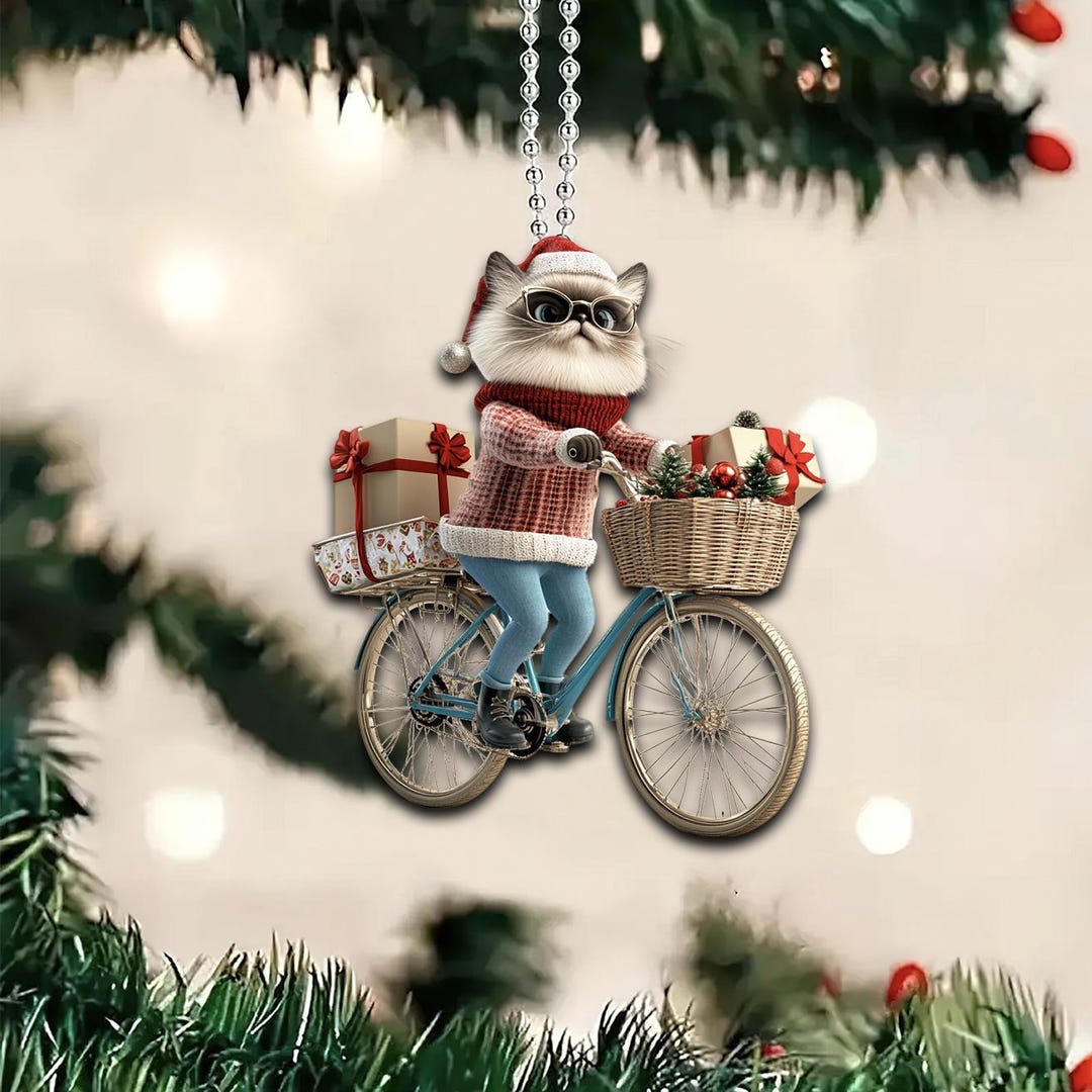 Funny Ragdoll Cat Ornament, Ragdoll Cat Riding a Bicycle, Cat 2D Flat ...
