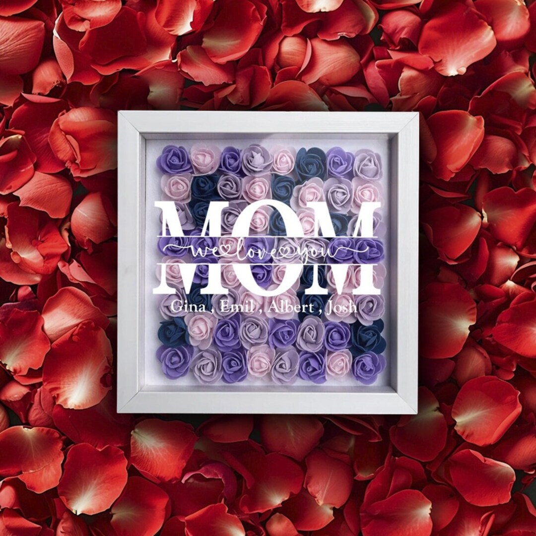 Personalized Flower Shadow Box, Custom Name & Text Roses Shadow Box ...