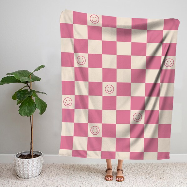 Checkered Smiley Face Blanket - Etsy