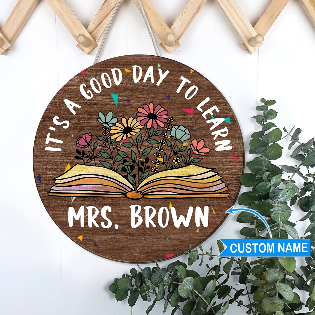 Personalized Teacher Door Sign, Floral Book Classroom Door Hanger, Book ...