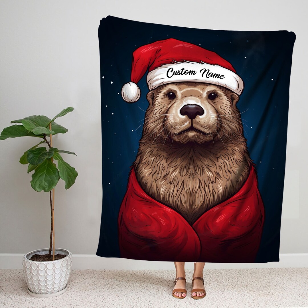 Personalized Otter Blanket, Christmas Otter Blanket, Custom Otter ...