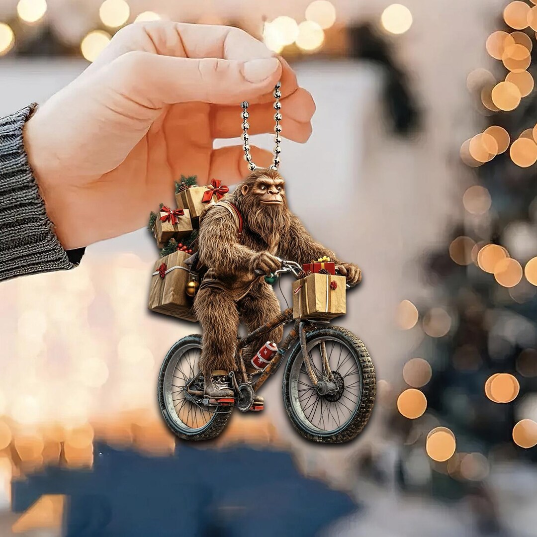 2D Flat Funny Bigfoot Ornament, Bigfoot Riding a Bicycle, Sasquatch Car ...