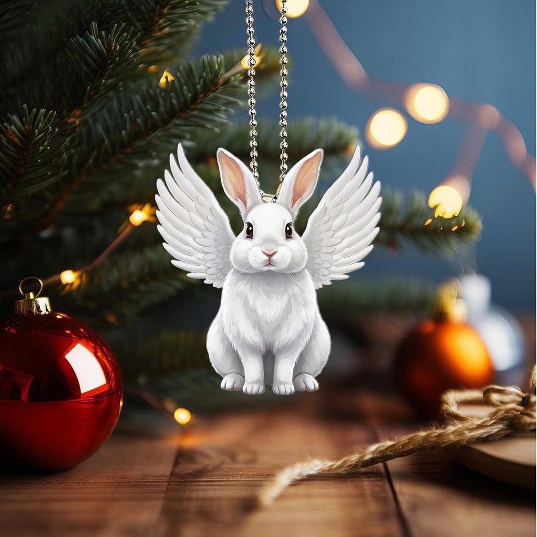 2D Flat White Rabbit Ornament, Angel Rabbit Ornament, Rabbit Angel ...