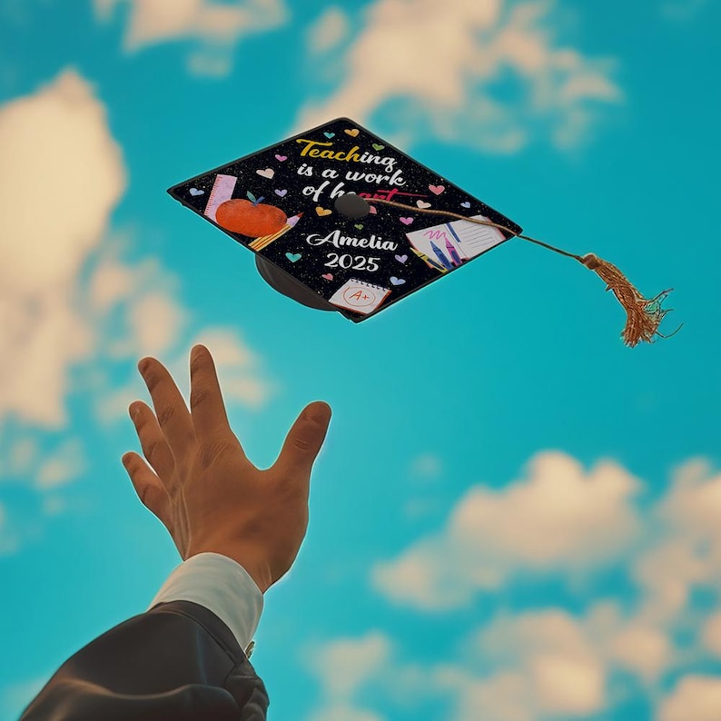 Teaching is A Work of Heart Graduation Cap Topper, Teacher Graduation ...