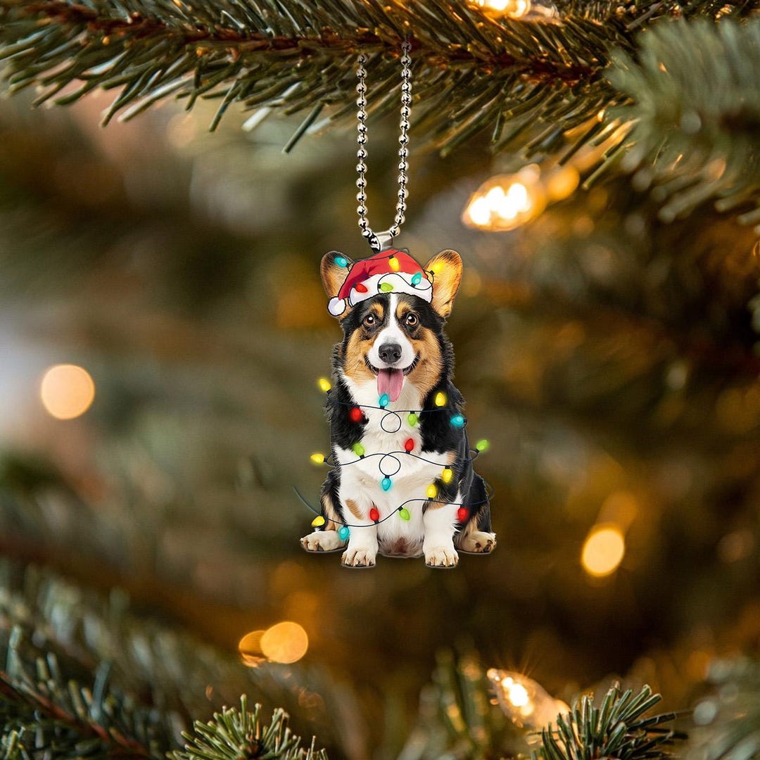 Pembroke Welsh Corgi Ornament, Dog With Santa Hats and Lights, Dog Car ...