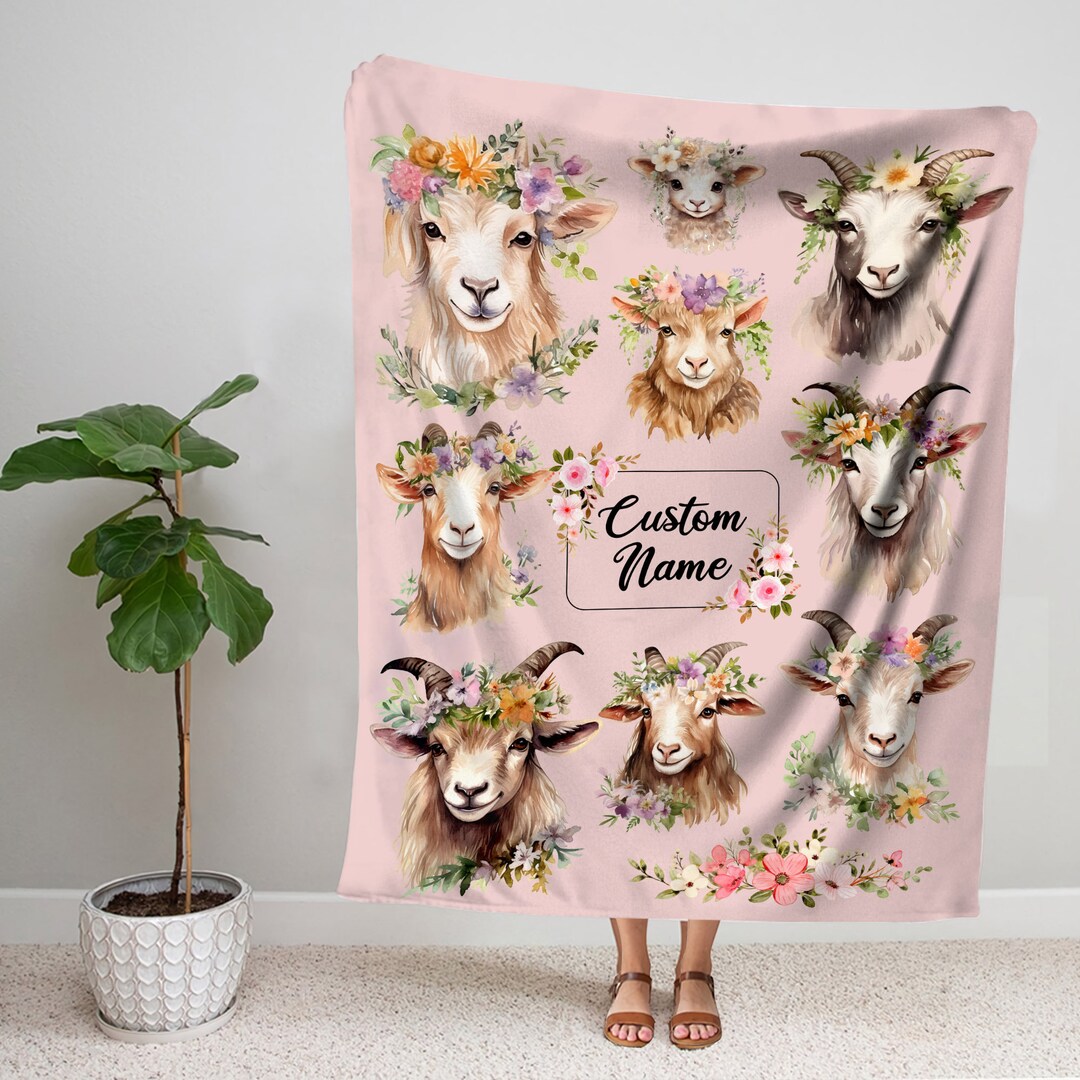Personalized Floral Goat Blanket, Goat Sherpa Blanket, Farm Goat ...