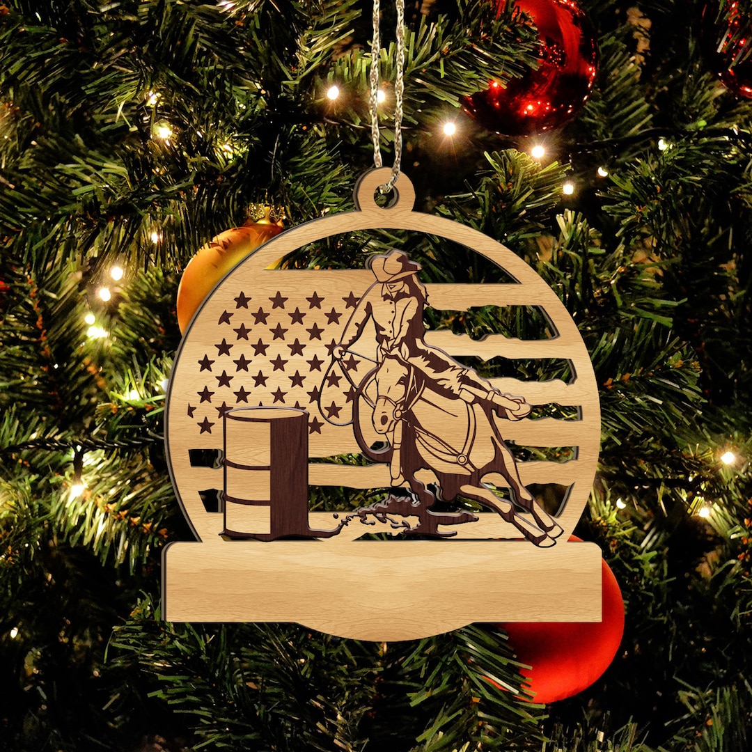 Barrel Racing Ornament, Rodeo Cowboy Cowgirl Flag Western Horse Lover ...