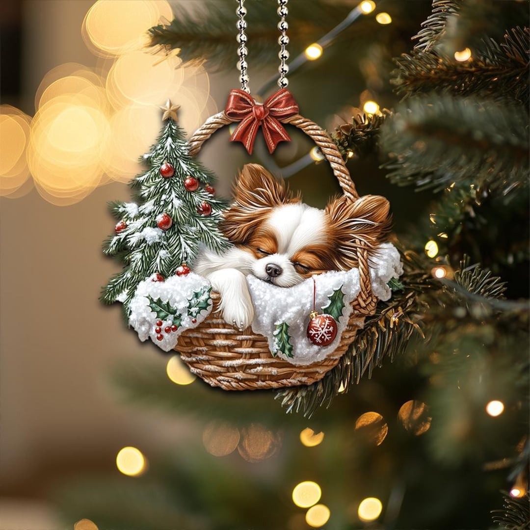 Papillon Ornament, Papillon Sleeping Dog Ornament, Papillon Dog 2D Flat ...