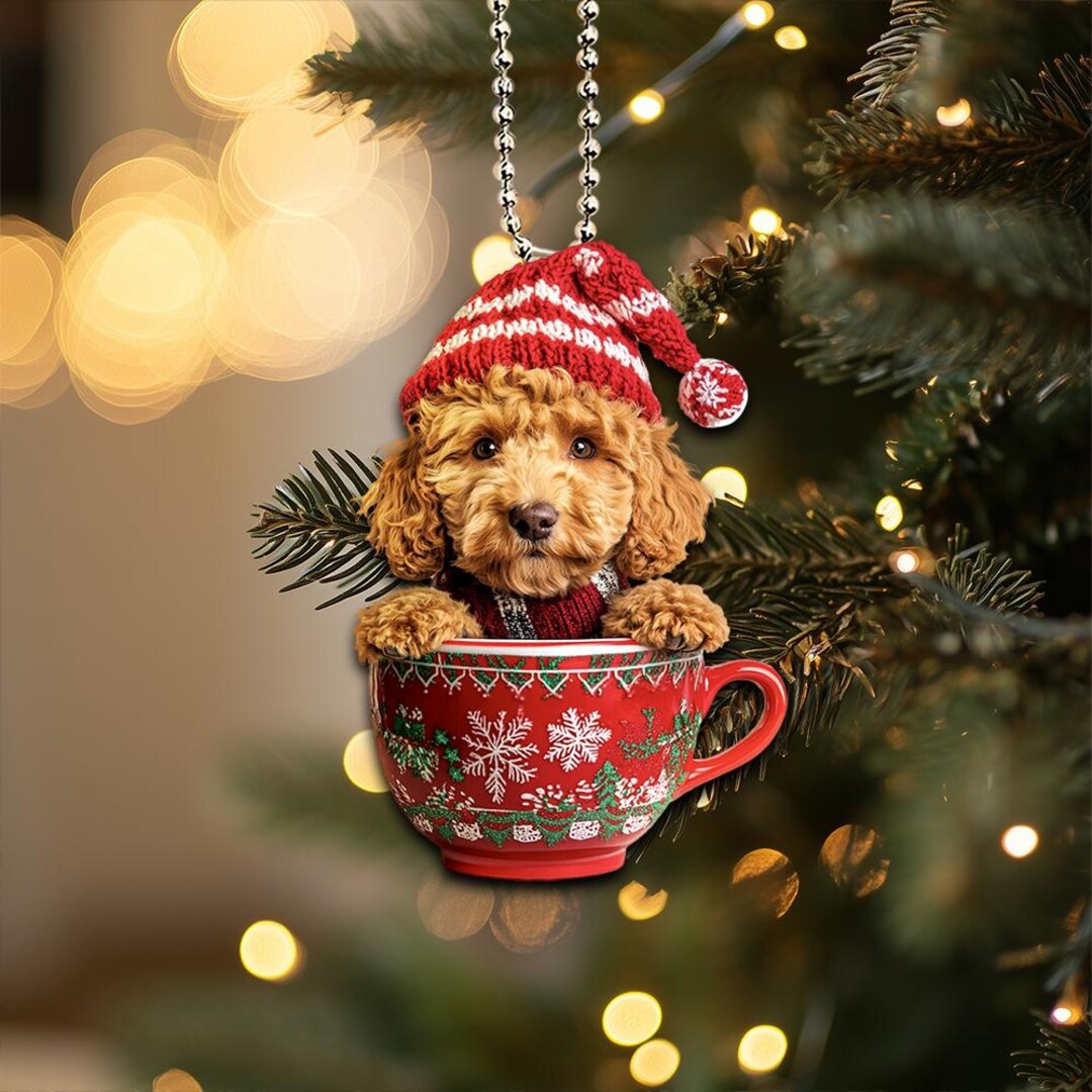 2D Flat Goldendoodle Ornament, Goldendoodle Dog in A Cup Ornament, Dog ...