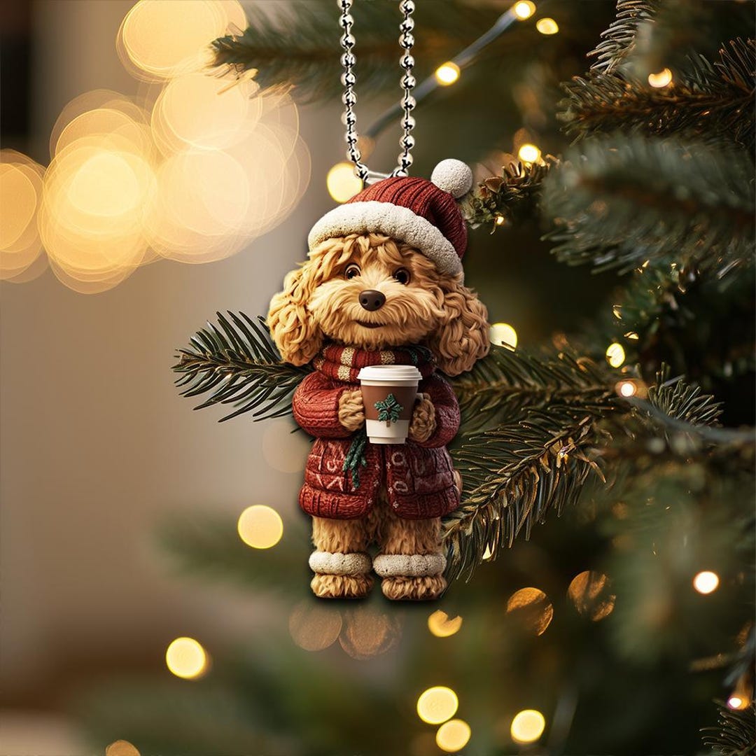 Funny Cockapoo Ornament, Cockapoo Dog Drinking Coffee Ornament ...