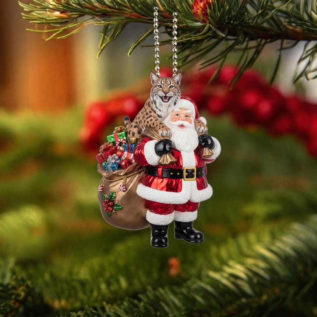 Bobcat Ornament, Santa and Bobcat Ornament, 2D Flat Bobcat Ornament ...