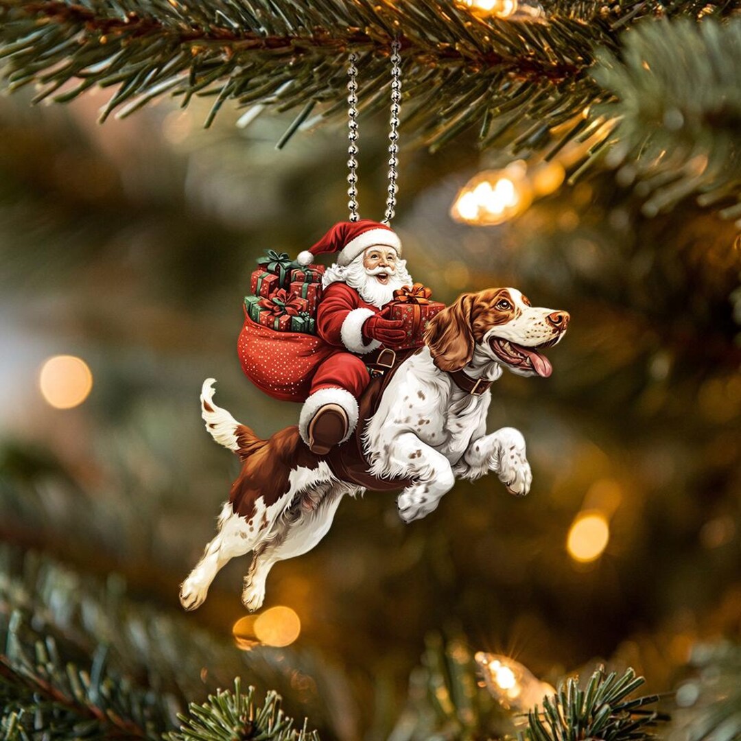 2D Flat Funny English Setter Ornament, English Setter Dog, Santa and ...